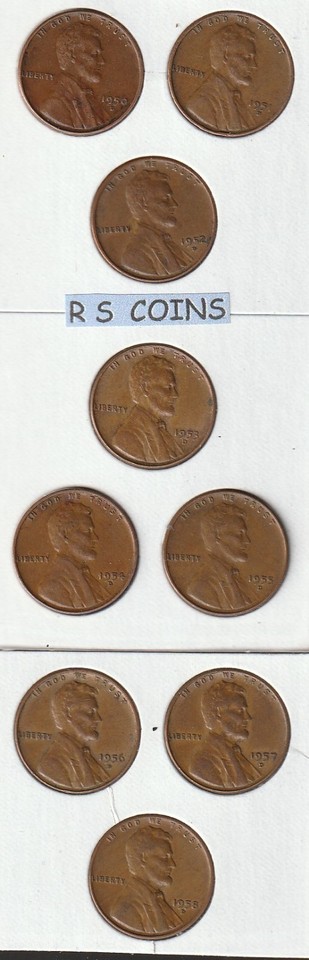 1940D thru 1958D / 19 coin complete LINCOLN CENT SET / all VERY FINES+ ...