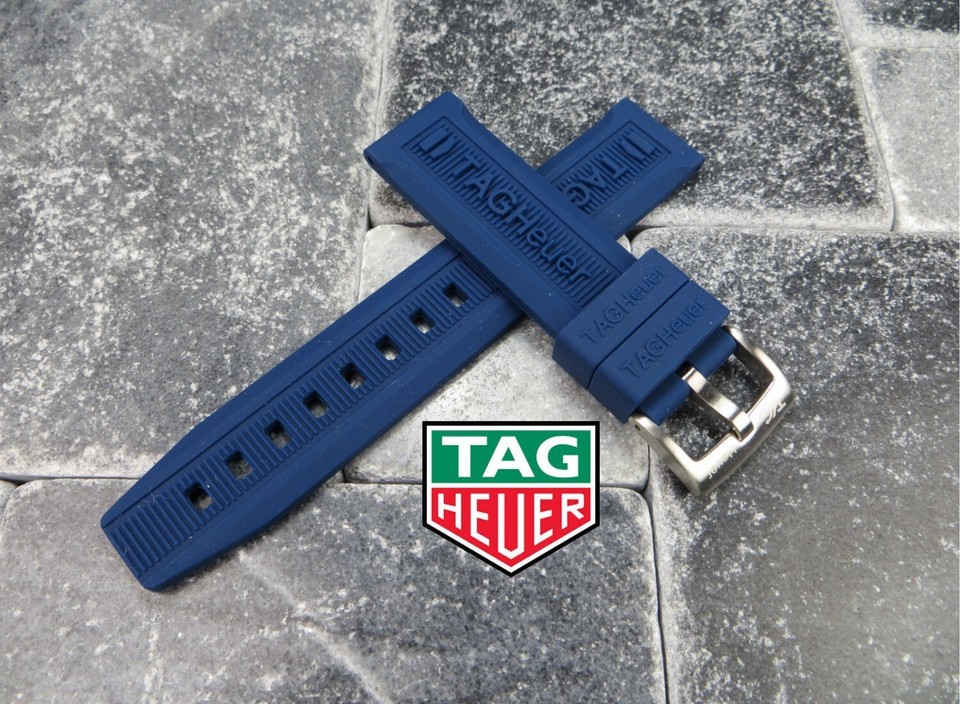 New 20 mm Authentic TAG HEUER Soft Rubber Strap Blue OEM Diver Watch ...
