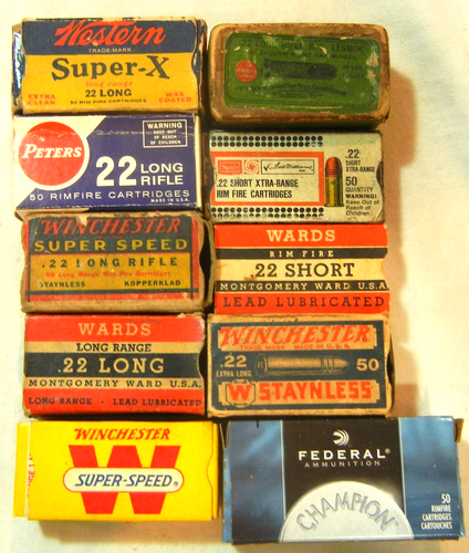 10 Vintage Winchester, Remington, Western Peters , etc .22 ammo boxes ...