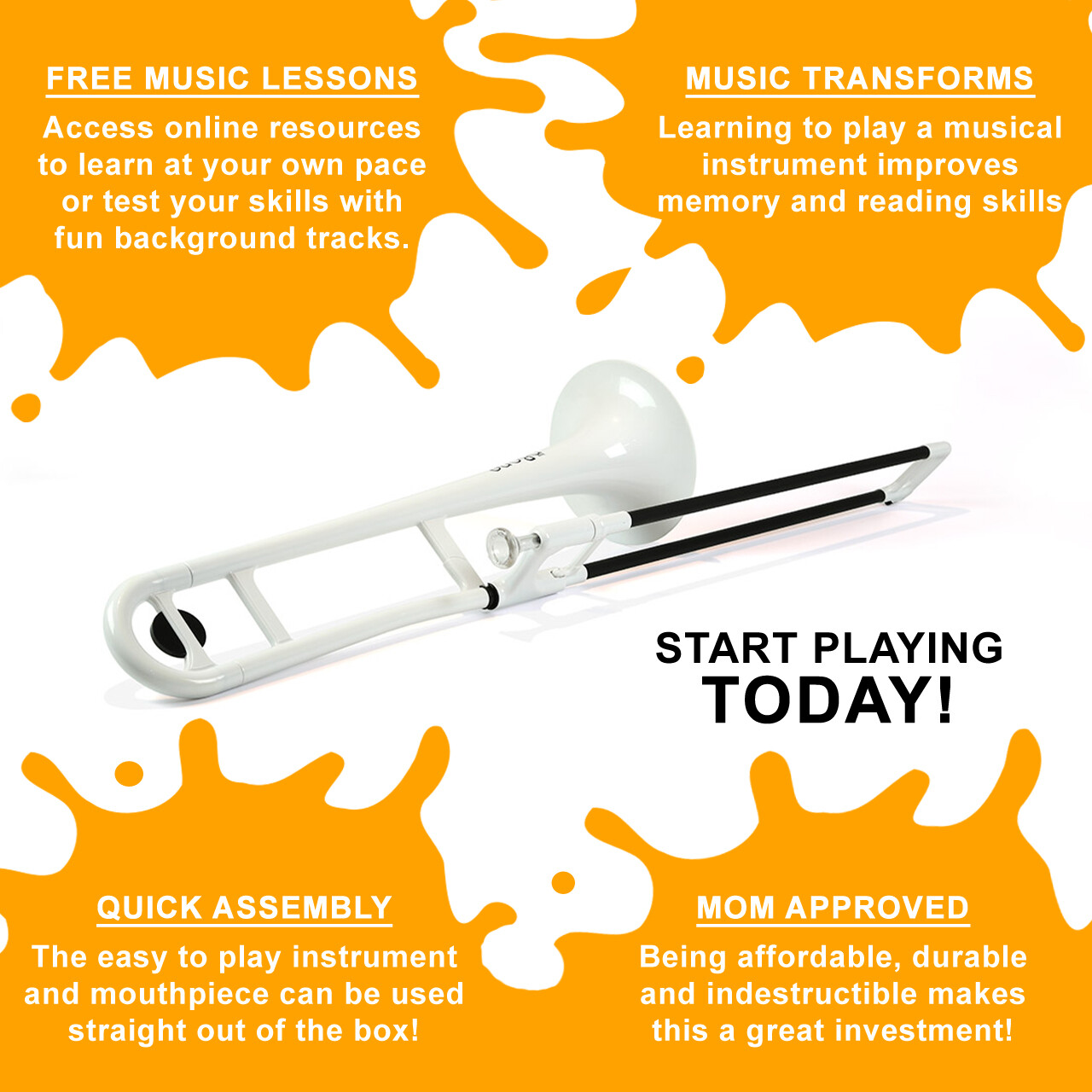 OB pInstrument pBone White Plastic Trombone, Comfortable Ergonomic Grip ...