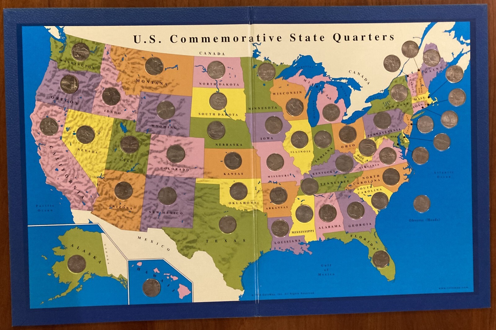 U.S. Commemorative State Quarters Map, all 50 +1, 1999-2008 26”x18” | eBay