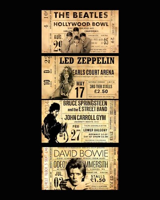 DREAM CONCERTS TICKET STUBS Beatles Led Zeppelin Springsteen Bowie 8x10 ...