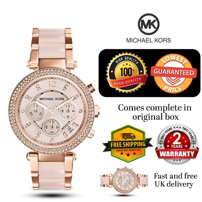 NEW Michael Kors Parker MK5896 Ladies Stainless RoseGold Chronograph ...