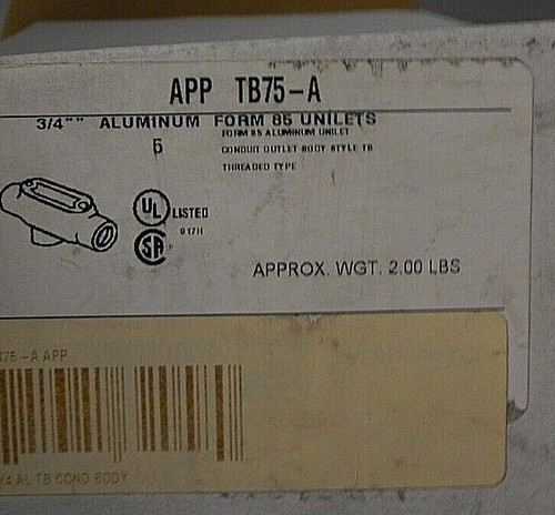 APPLETON TB75-A ALUMINUM UNILET FORM 85 3/4" CONDUIT BODY BOX OF 5 | eBay