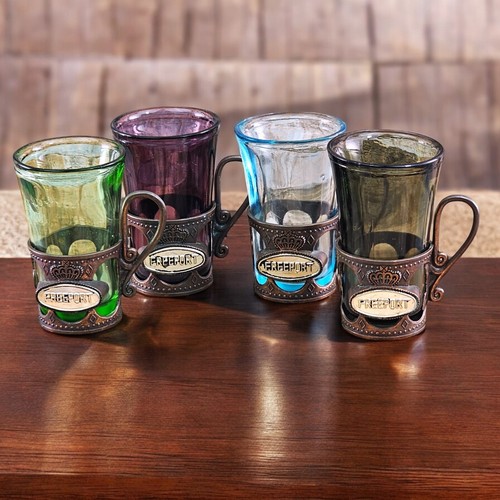 VTG MCM Cordial Shot Glasses Tinted with Metal Holders FREEPORT ...