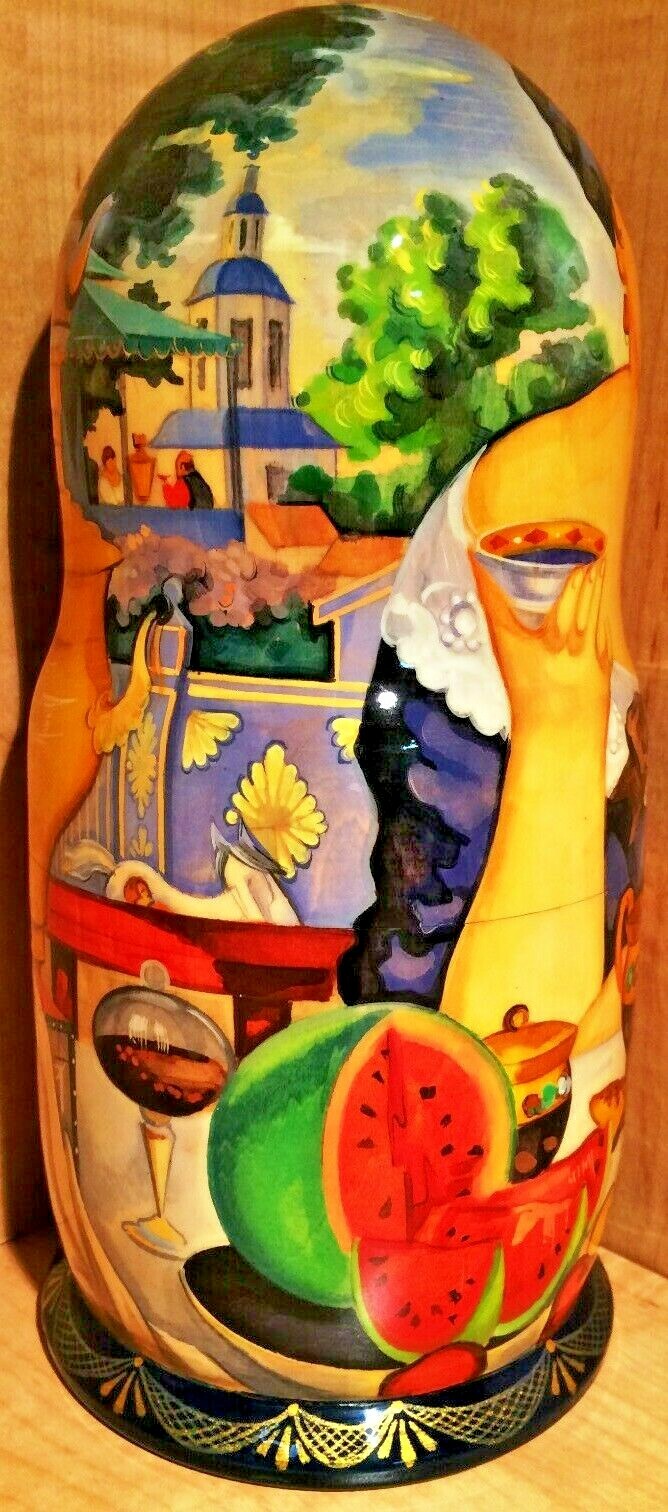 BORIS KUSTODIEV PAINTING 10" EUROPEAN NESTING DOLL MATRYOSHKA 10PC RARE ...