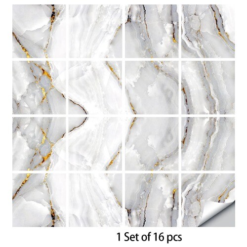 16pcs Marble Tile Stickers with Wall Art Decorations Wall Sticker ...