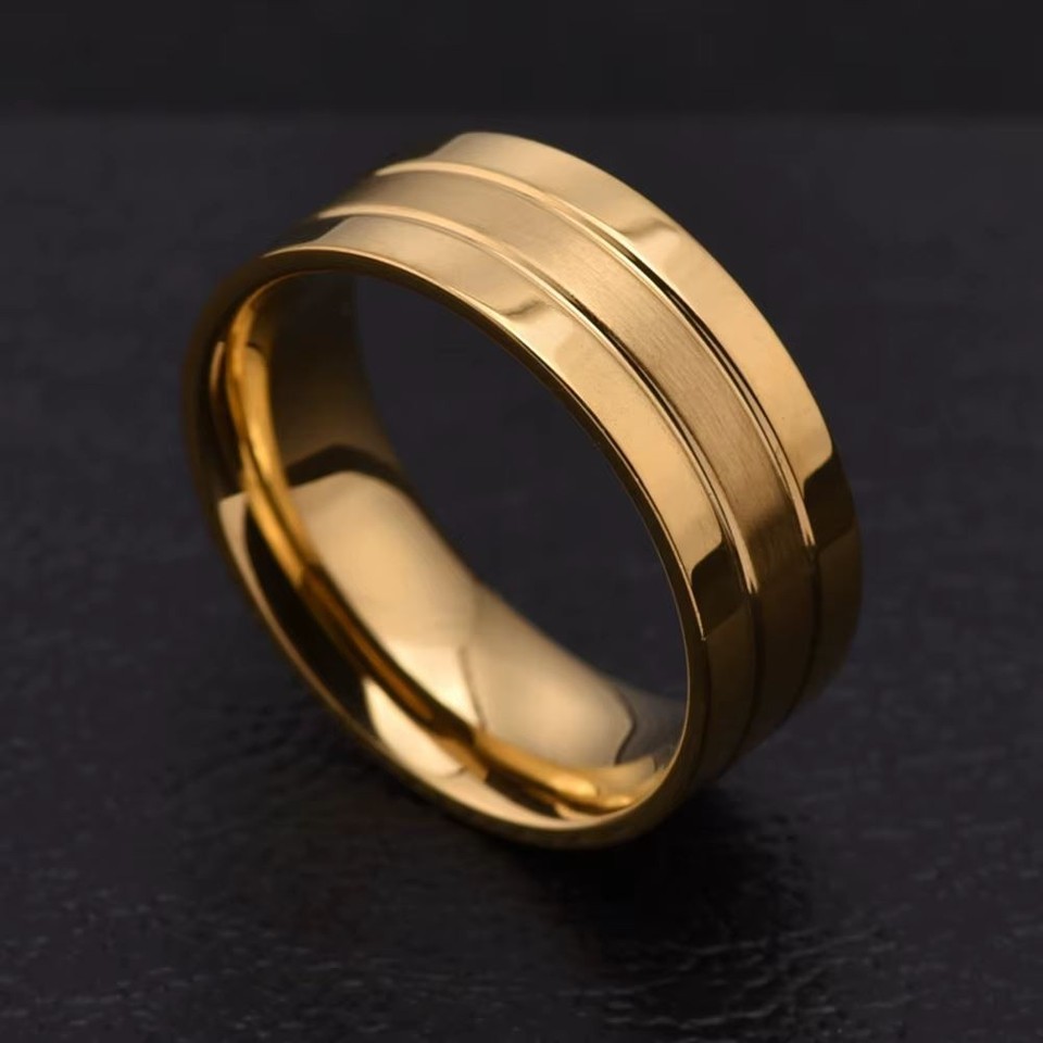 Men's Stainless Steel Centre Matt Ring 8mm Gold Size 9 | eBay UK