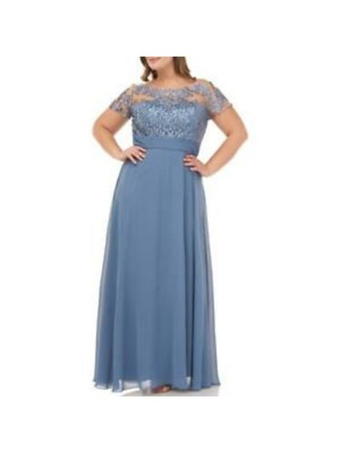 JS COLLECTION Womens Light Blue Lined Short Sleeve Maxi Party Gown ...
