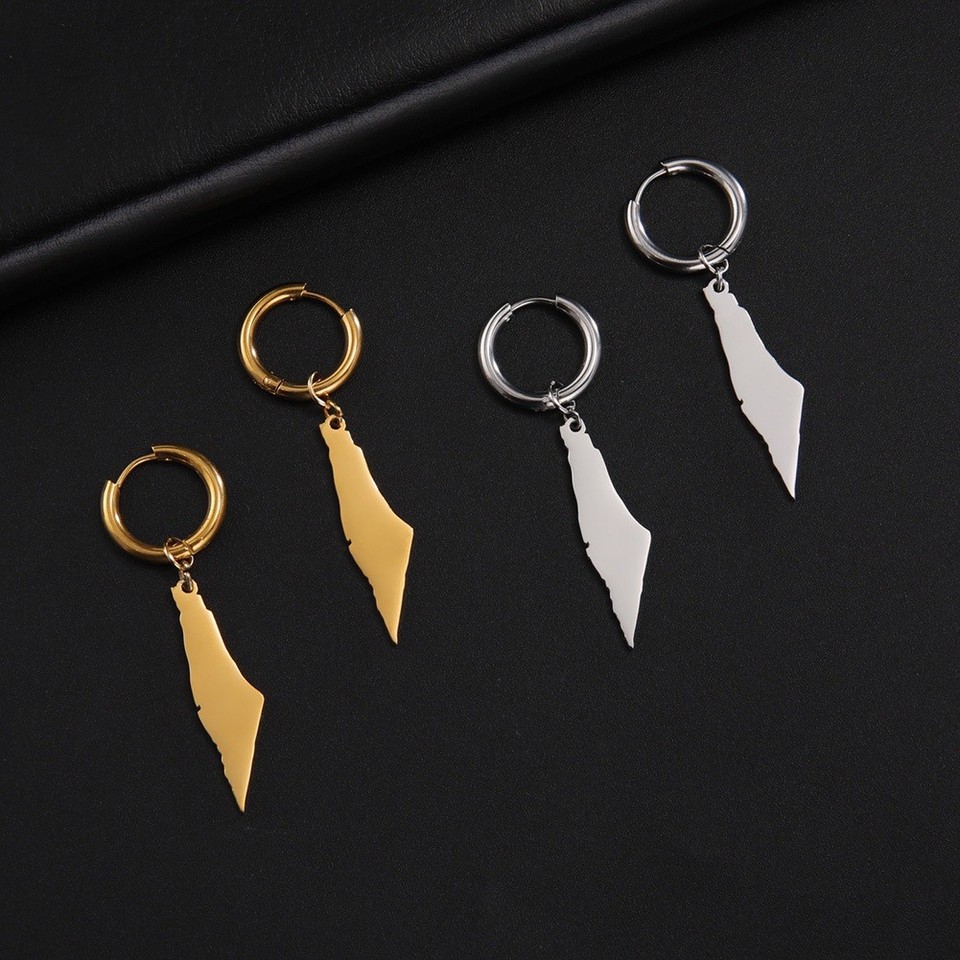D Gold Palestine Map Dangle Earrings Women Country Geography Map ...