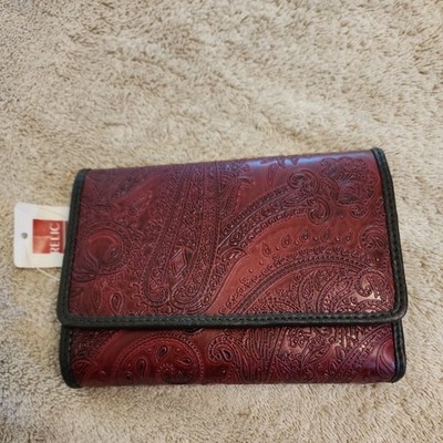 Relic Tri-Fold Vtg Wallet Wine Paisley Tooled Vegan Leather Embossed ...