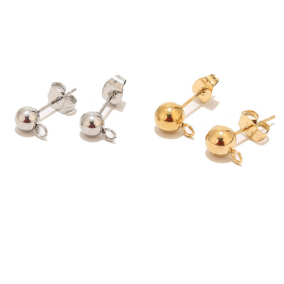 20pcs Stainless Steel Earring Posts Ear Stud ball With Vertical Loops ...