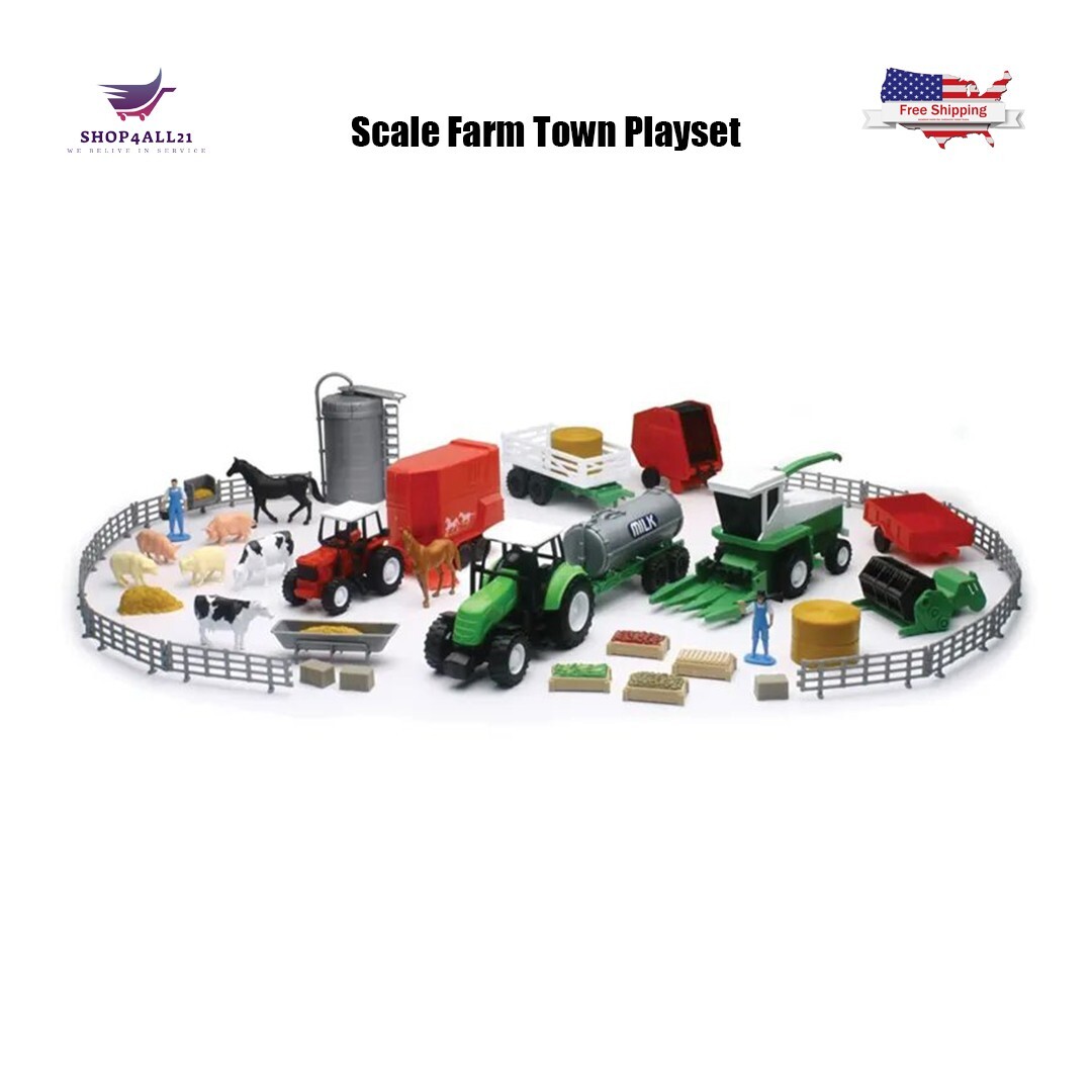 Country Life Farm Town Playset 1/32 Scale w/ Cabin - Truck - Animals ...