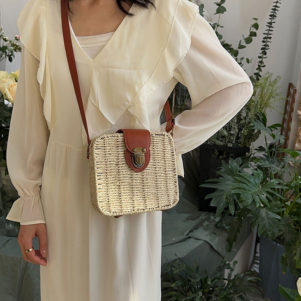 Women Crossbody Bags Casual Woven Hand-woven Bag Rattan Beach Purse ...