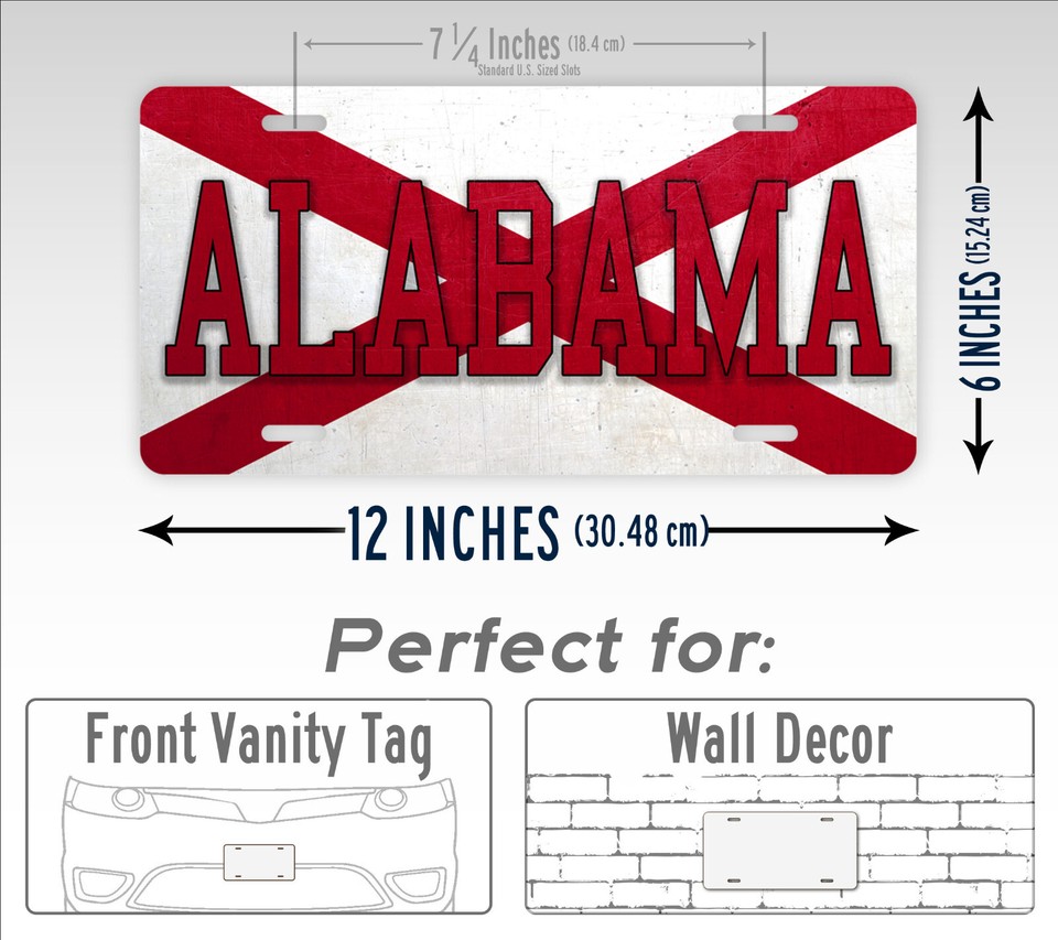 Alabama Flag Text Football License Plate College Silver Auto Tag | eBay
