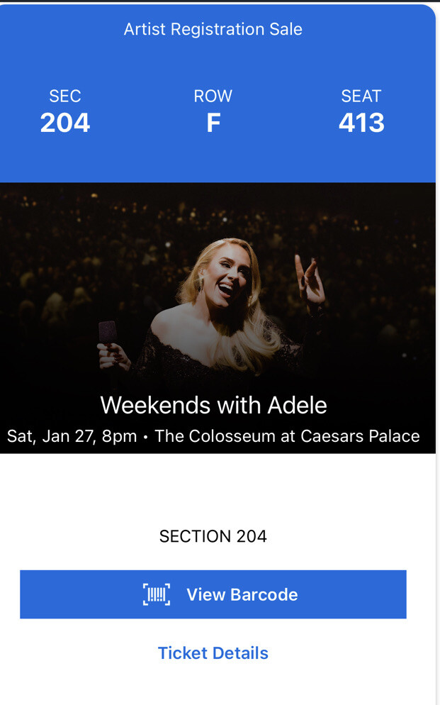Adele Concert las vegas. JAN 27th One Ticket AMAZING SEAT | eBay