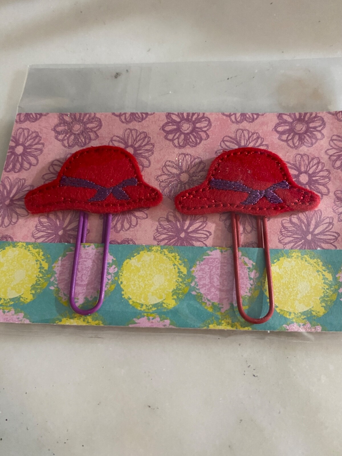 BRAND NEW HANDCRAFTED EMBROIDERED PAPER CLIPS CUTE RED HATS FOR ...