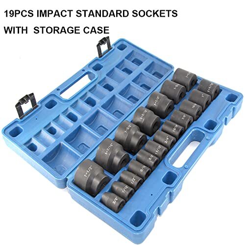 19 Piece 1/2inch Drive Standard Impact Socket Set Sae 3/8" To 11/2" Crv ...