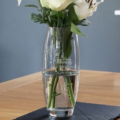 Personalised In Loving Memory Glass Flower Vase Engraved Memorial ...
