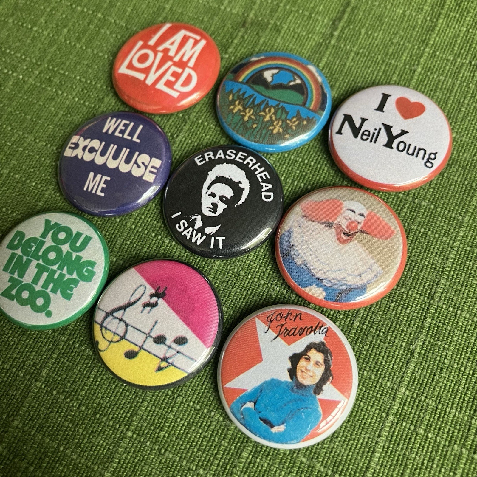 Set of 9 Vintage Style Lot Pinback Badge Buttons 1” Inch Indie 60s 70s ...