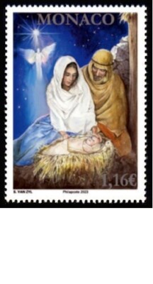 Monaco 2023 Christmas JESUS mary joseph religion nativity angel star 1v ...