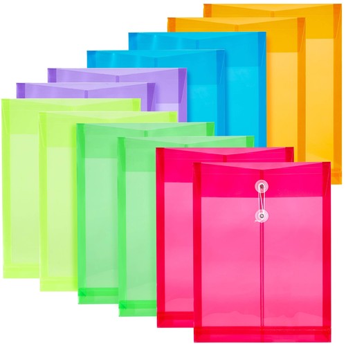 12 Pack A4 Plastic Envelopes Document Folders with Button and String ...