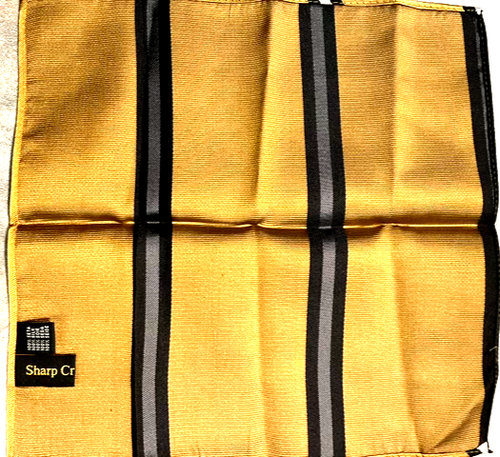 Vintage Silk pocket square hanky hankerchief gold black white "Sharp ...