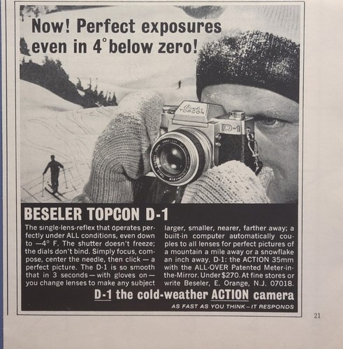 Beseler Topcon D-1 Camera 35mm Cold Weather Action Orange Vintage Print ...