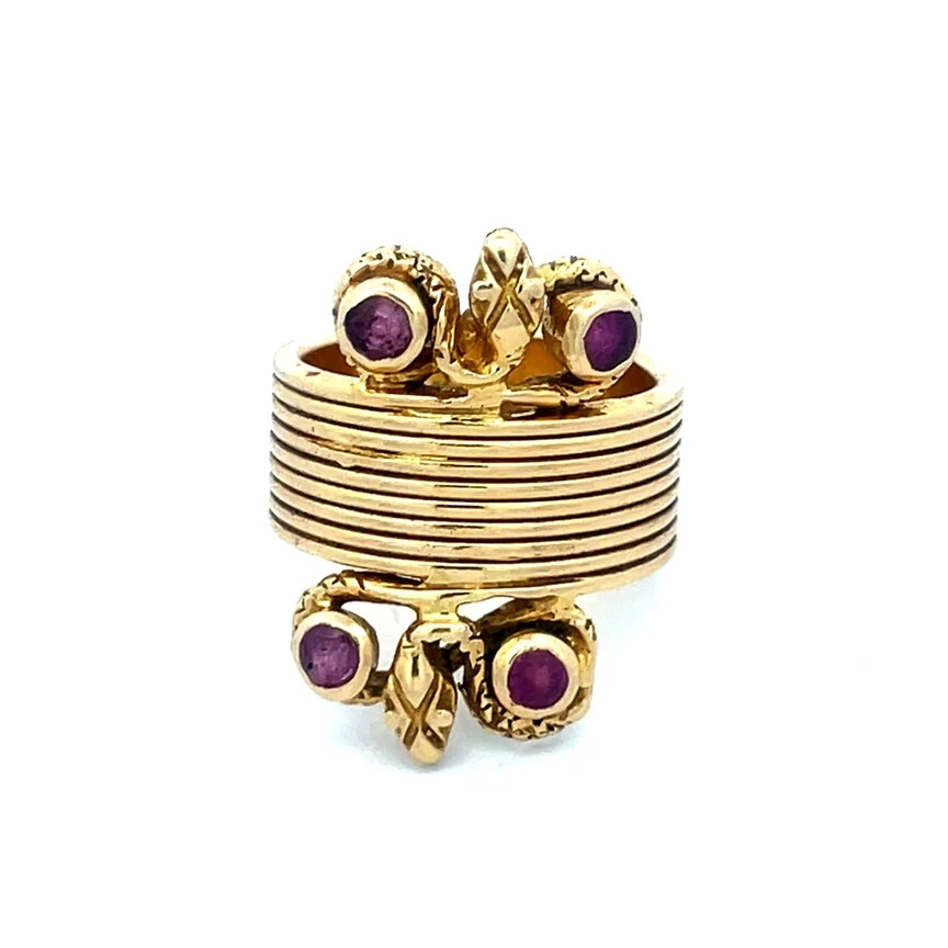 Ilias Lalaounis Ruby Gold Snake Ring 18k Yellow 9 Rows Band Coiled ...