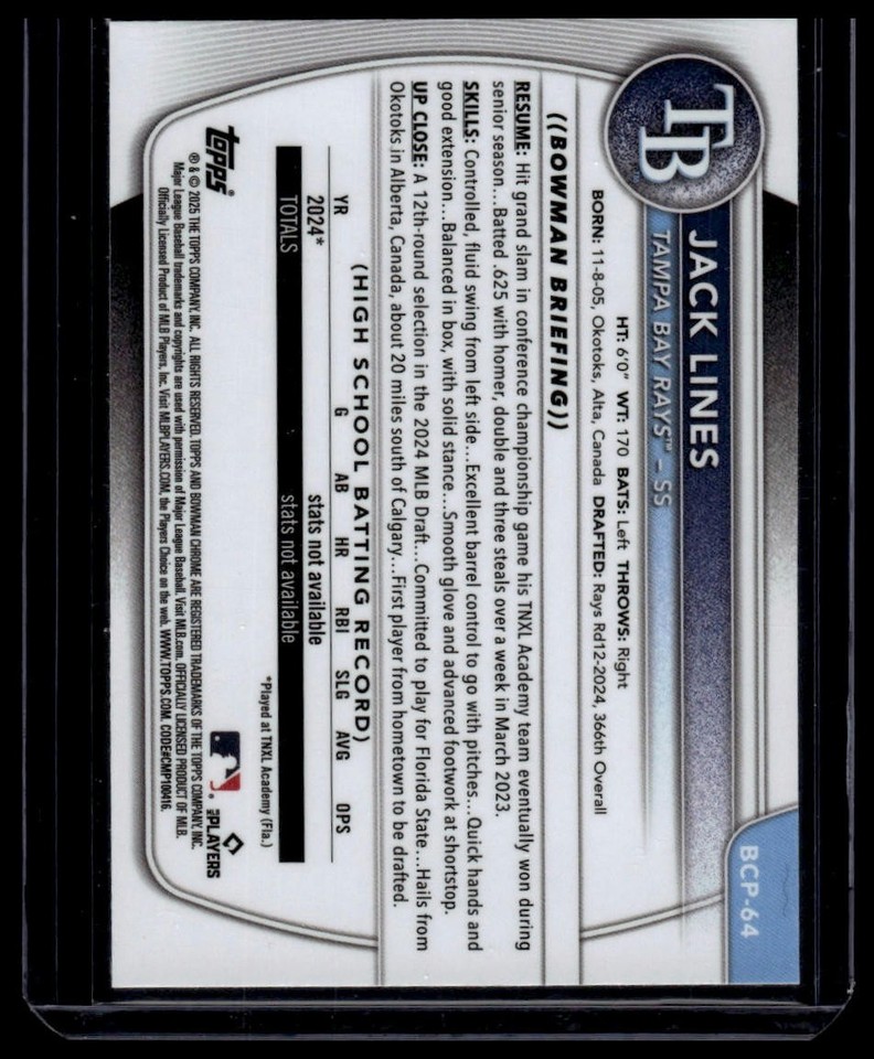 2025 Bowman #BCP-64 Jack Lines Chrome Prospects X-Fractor | eBay