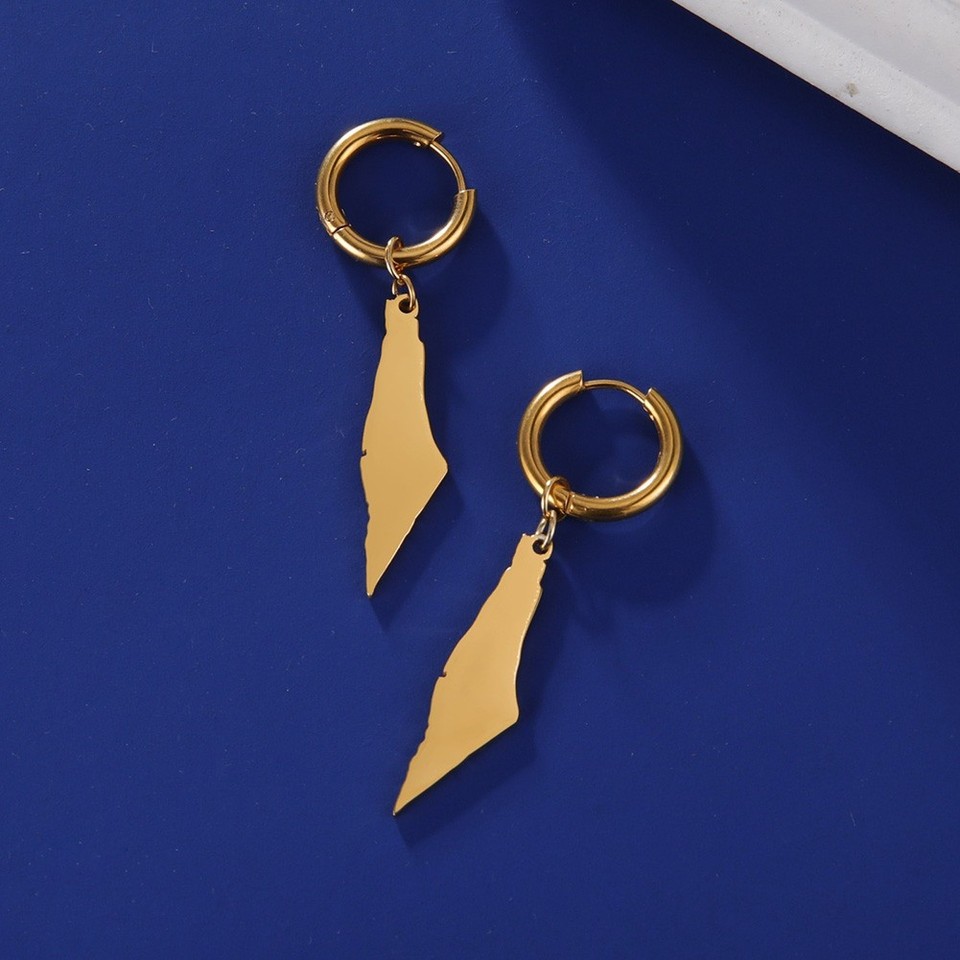 D Gold Palestine Map Dangle Earrings Women Country Geography Map ...
