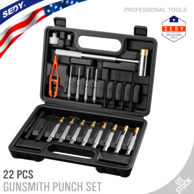 22pc Roll Pin Punch Set Double-Faced Hammer Brass Steel Gunsmith ...