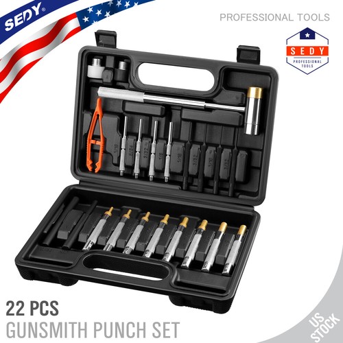 22pc Roll Pin Punch Set Double-Faced Hammer Brass Steel Gunsmith ...