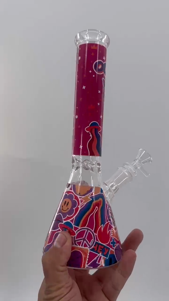 11" Cute Cartoon Glass Bongs Filter 14mm Bowl Bubbler Red&Pink Best ...