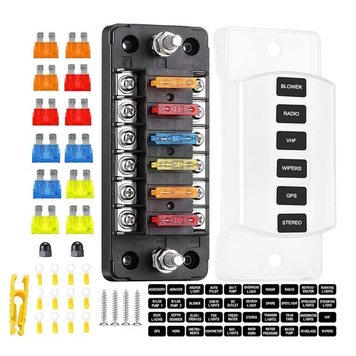 Universal 6 Way Blade Fuse Block Car Boat Auto Power Distribution ...