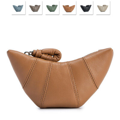 Genuine Lambskin Leather Croissant Small Wallet for Women Coin Purse ...