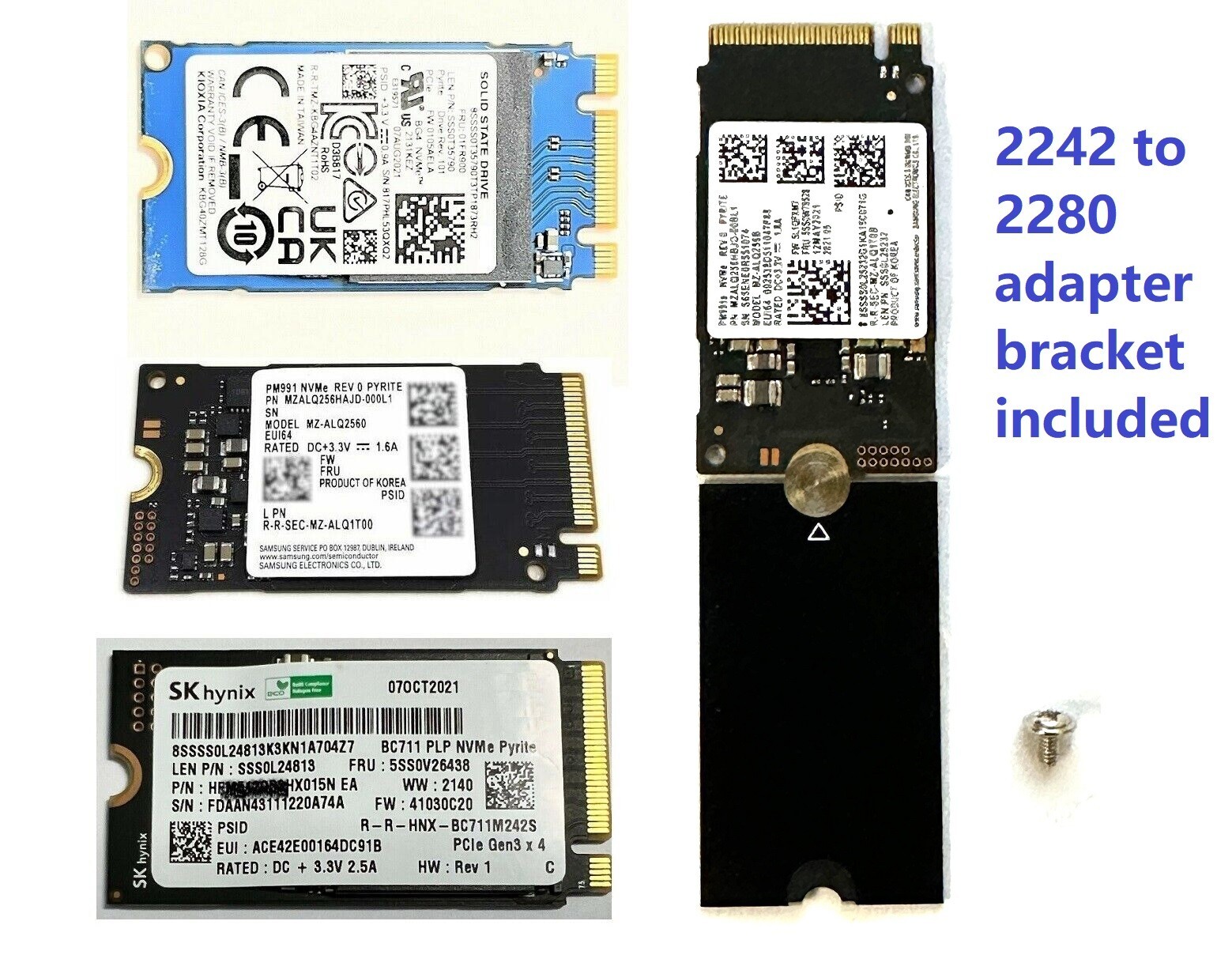 LOT of 10 Mixed WD/Samsung/SK Hynix 256Gb PCIe NVMe SSD M.2 2242 w ...