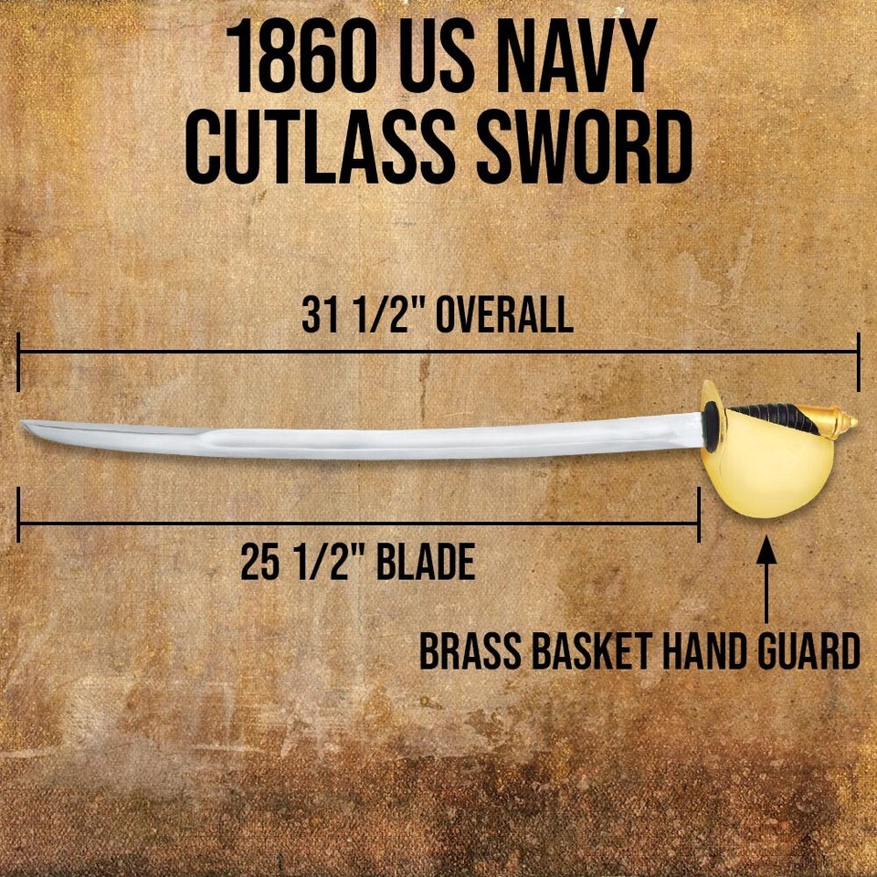 K Exclusive 1860 US Navy Cutlass Sword | Carbon Steel Blade | Replica ...