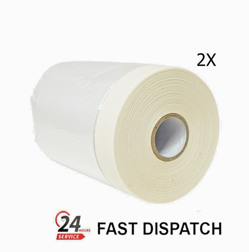 2 x car masking roll 550mm x 33m poly film pre-taped drop cover spray ...