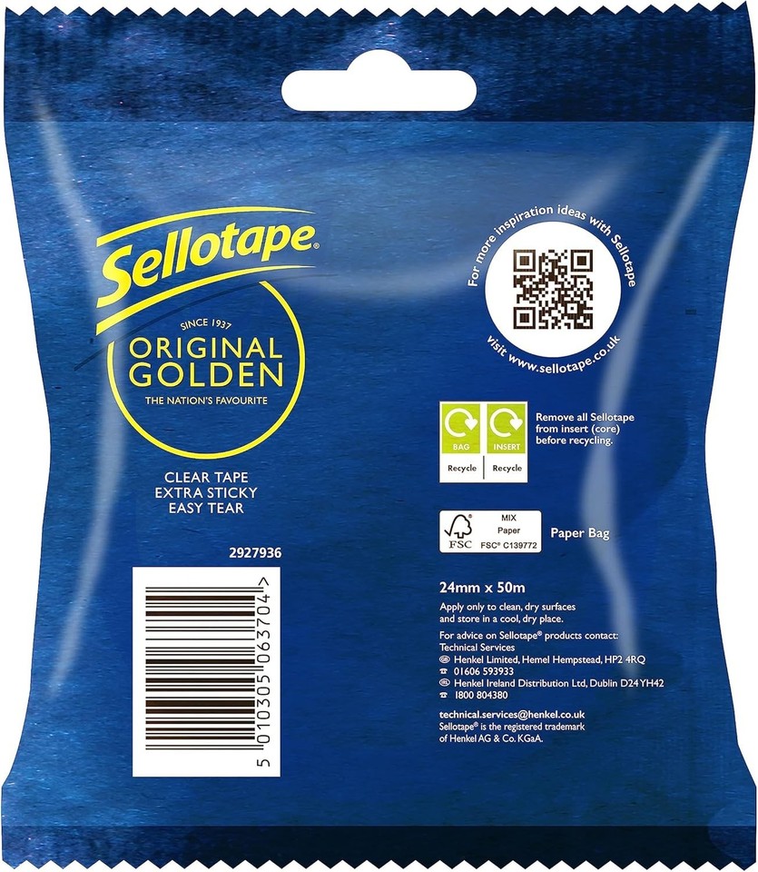 6 x Sellotape Clear Tape Extra Sticky Original Golden Packaging tape 24 ...