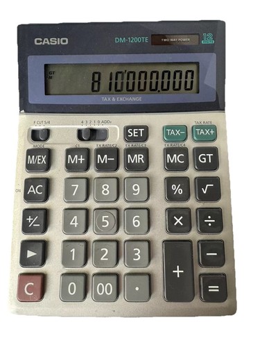XL Desk Calculator Casio DM-1200TM 12 Digits Solar + Battery Power Tax ...