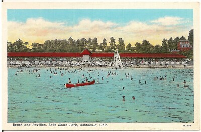 Beach and Pavilion, Lake Shore Park, Ashtabula OH Postcard | eBay