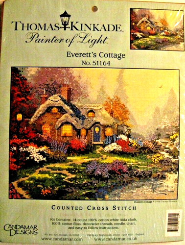 Counted Cross Stitch Candamar Designs Thomas Kinkade:Everett's Cottage Kit 51164 | eBay