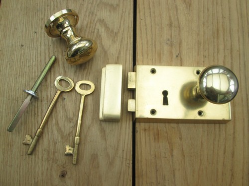 Solid Brass Old Style Door Georgian door RIM LOCK LATCH KNOB SET | eBay UK