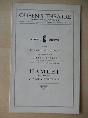 May 1930 - Queen's Theatre Playbill - Hamlet - John Gielgud - Gyles ...