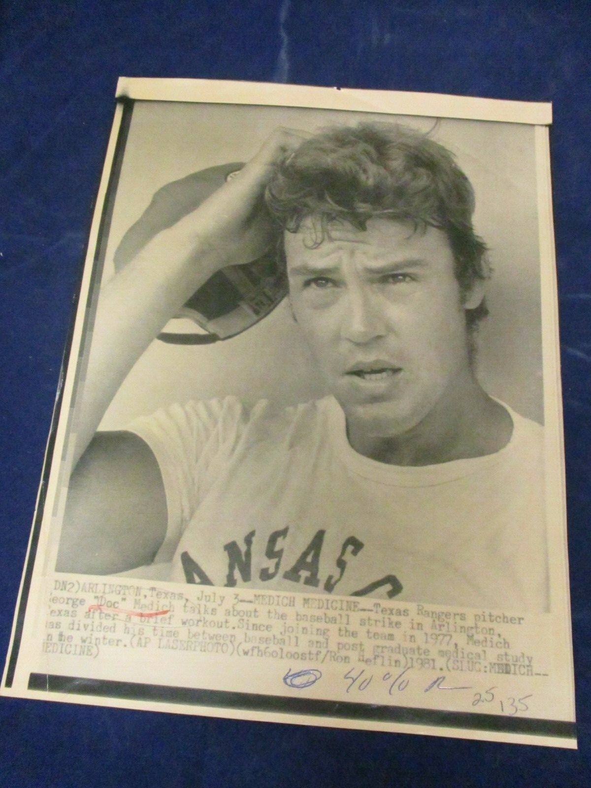 1981 MLB Texas Rangers P George 'Doc' Medich Vintage Wire Press Photo ...