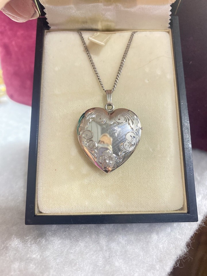 Marathon Co Flower Heart Photo Locket Pendant Sterling Silver Multiple ...
