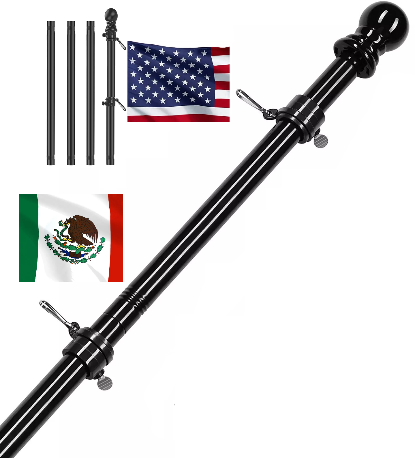 Flag pole rod 5' Long black for flag size 3' 4' 5' Hold by hand event ...