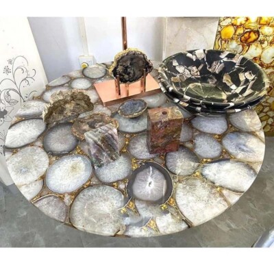Round Agate Top Coffee Table, Kitchen Slab Table, Console Bar Table ...