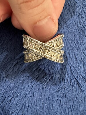 Sterling Silver 925 FZN Cubic Zirconia Wide Band Ring, Size 7.25,8g | eBay